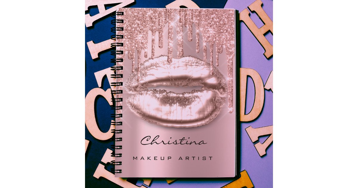 Kiss Lips Makeup Artist Glitter Drips Sparkly Lux Notebook | Zazzle