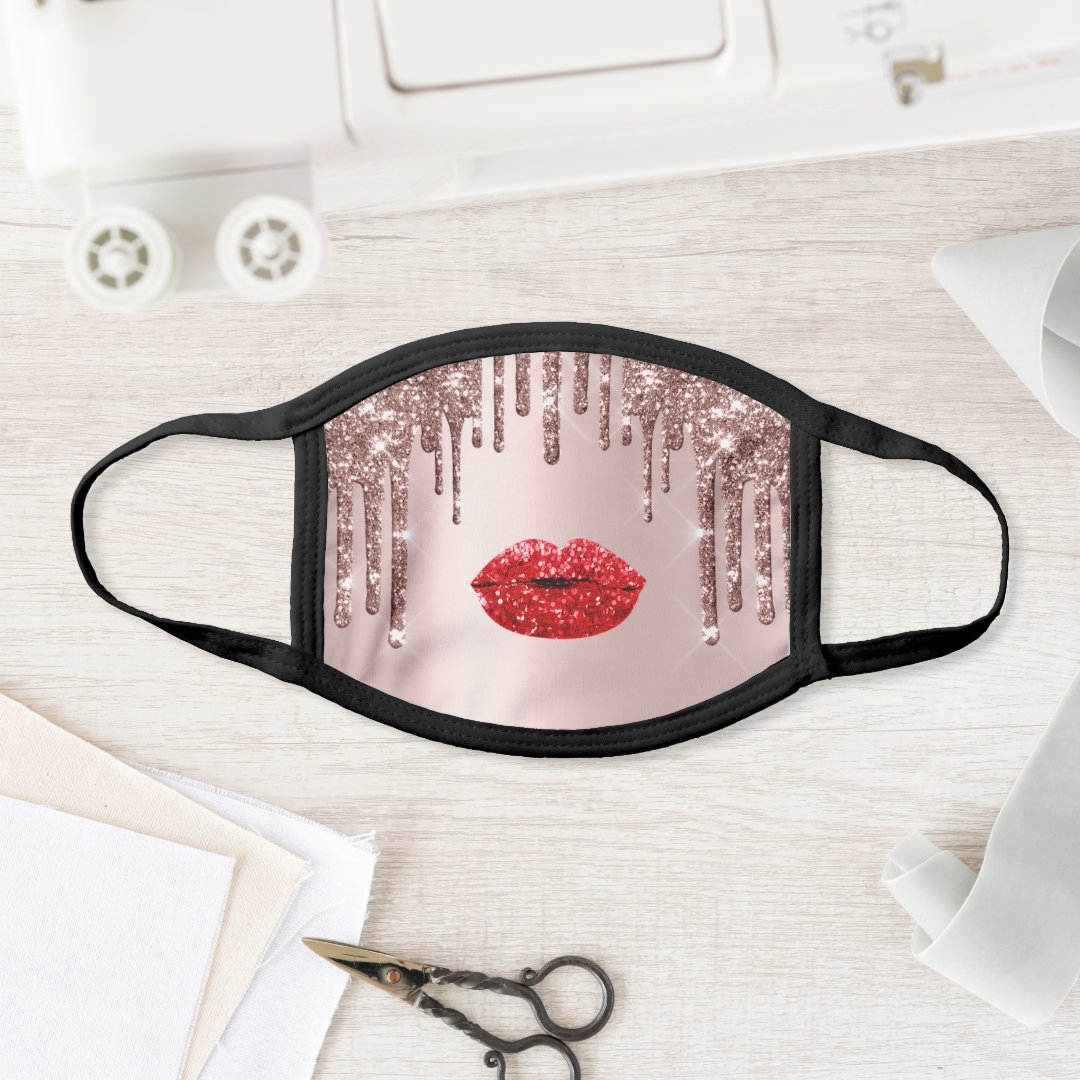 Kiss Lips Pastel. Rose Drips Makeup Cotton Red Face Mask | Zazzle