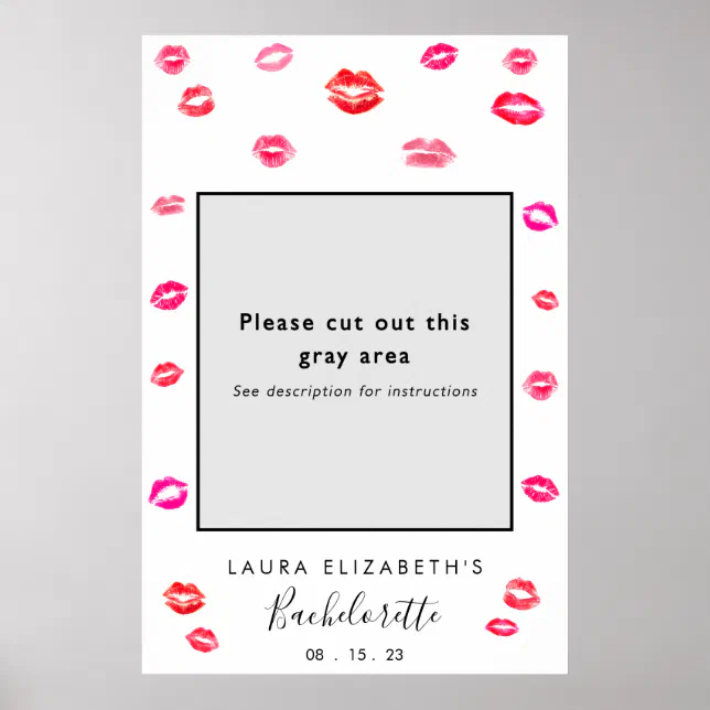 Kiss Lipstick Bachelorette Party Photo Booth Frame Poster | Zazzle