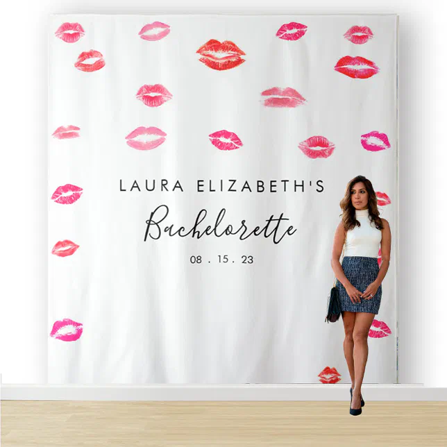 Kiss Lipstick Bachelorette Photo Booth Backdrop | Zazzle