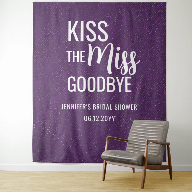 Kiss Miss Goodbye Purple Bridal Shower Backdrop | Zazzle