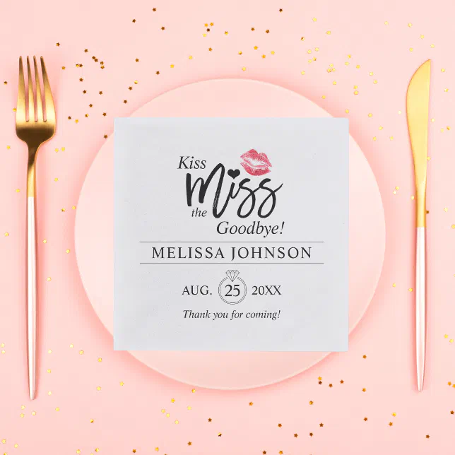 Kiss Miss Goodbye Ring Bridal Shower Bachelorette Napkins | Zazzle