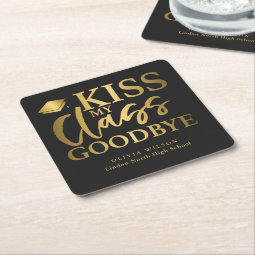 Kiss My Class Goodbye Funny Graduation Party Square Paper Coaster | Zazzle