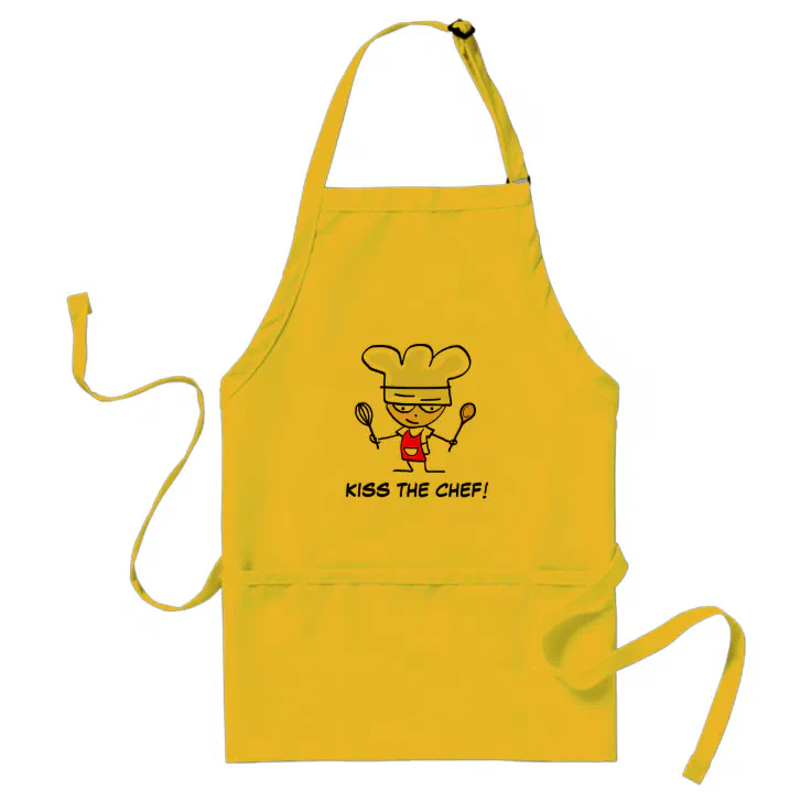 Kiss the chef short yellow kitchen apron | Zazzle