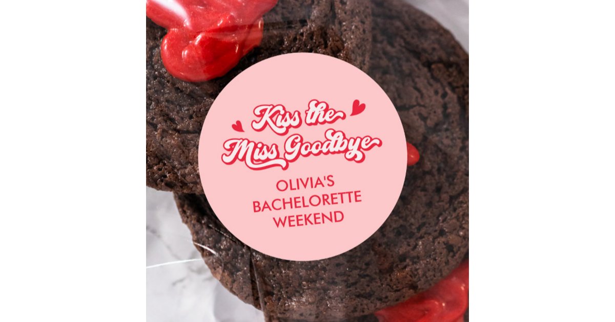 Kiss the Miss Goodbye Bachelorette Party Favor Classic Round Sticker ...