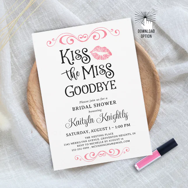 Kiss The Miss Goodbye Bridal Shower Invitation | Zazzle