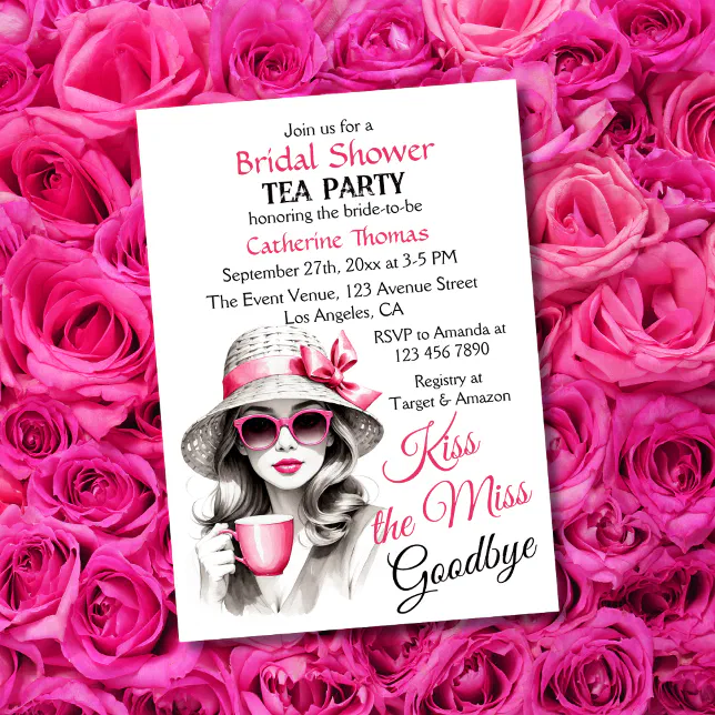 Kiss The Miss Goodbye Bridal Shower Tea Party Invitation | Zazzle