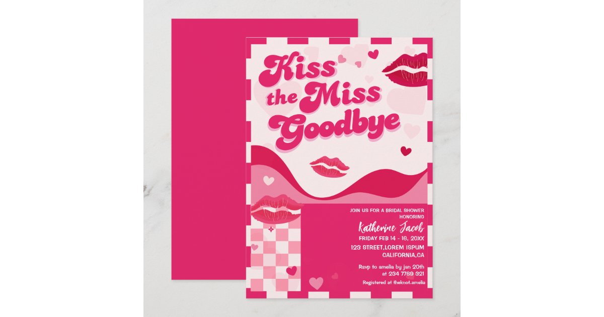 Kiss the Miss Goodbye valentines bridal shower Invitation | Zazzle
