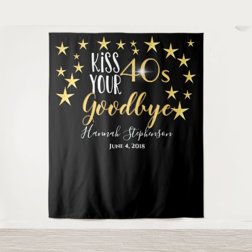 kiss your 40's goodbye photo prop virtual party tapestry | Zazzle