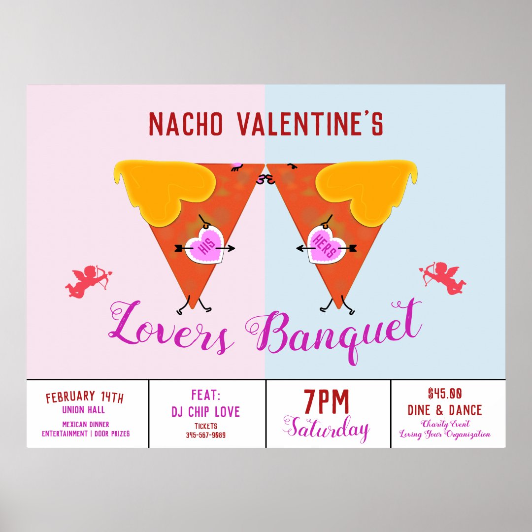 Kissing Nacho Valentine's Event Ad Poster | Zazzle