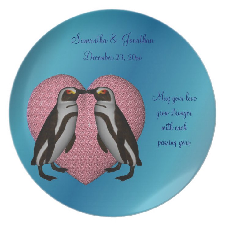Kissing Penguins Wedding Keepsake Plate | Zazzle