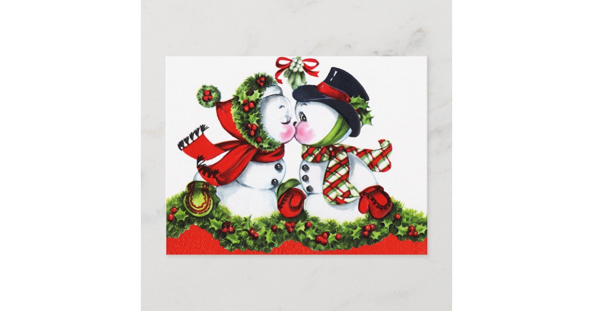 Kissing Snowman Couple Holiday Postcard | Zazzle