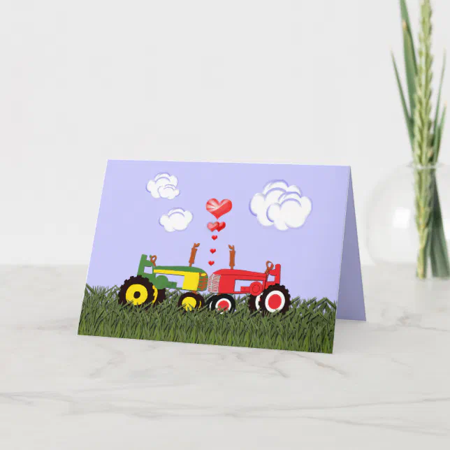 Kissing Tractors under Hearts Thank You Card | Zazzle