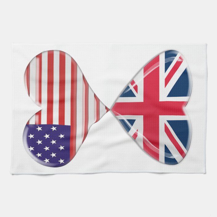 Kissing USA and UK Hearts Flags Art Kitchen Towel | Zazzle.com