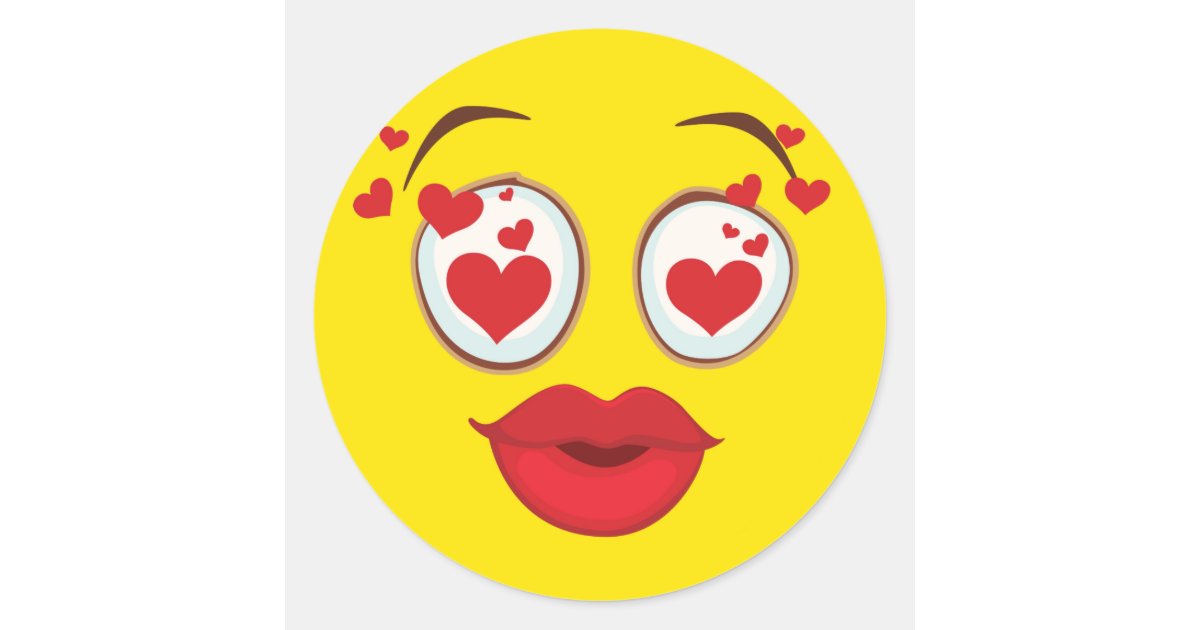 Kissing Yellow Face Classic Round Sticker | Zazzle