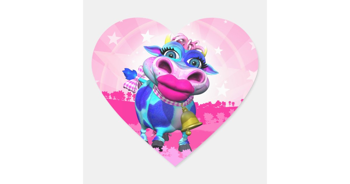 Kissy Moo Heart Stickers | Zazzle