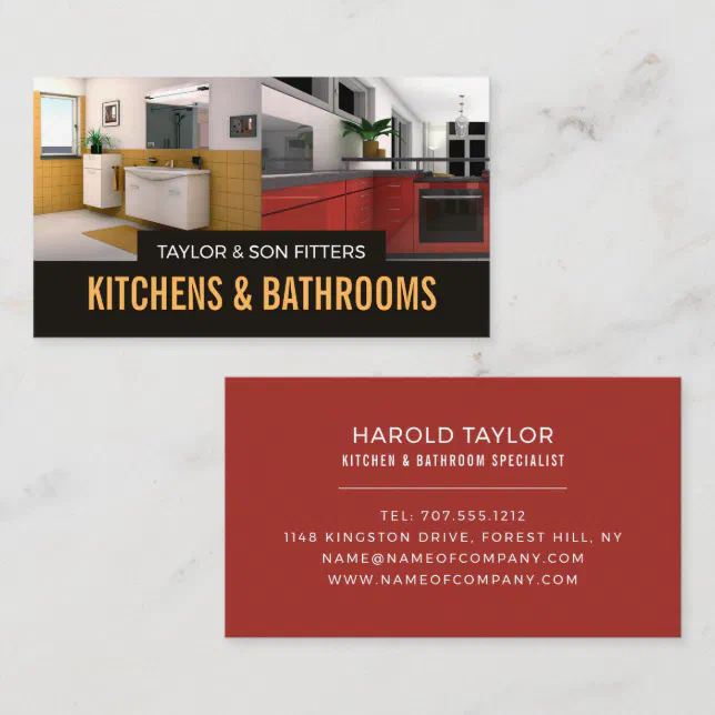 Kitchen & Bathroom Design, Kitchen/Bathroom Fitter Business Card | Zazzle