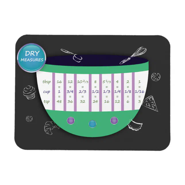 KITCHEN CONVERSION CHART - DRY MEASURES. COOKING MAGNET | Zazzle