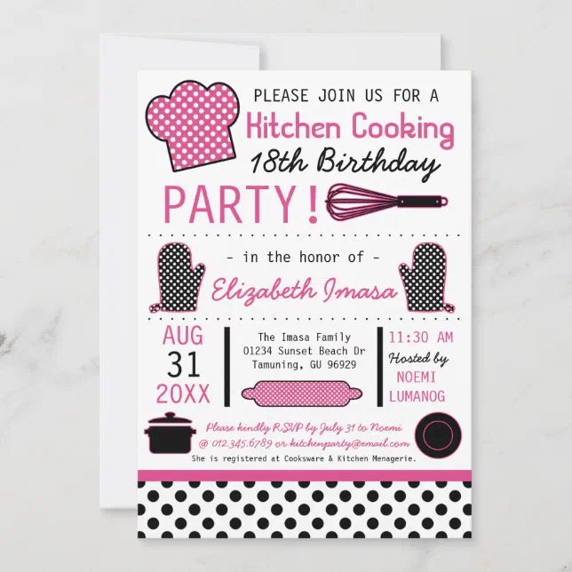 Kitchen Cooking Birthday Party Invitation | Zazzle