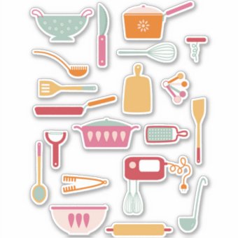 Kitchen Cooking Equipment Utensils Sticker | Zazzle