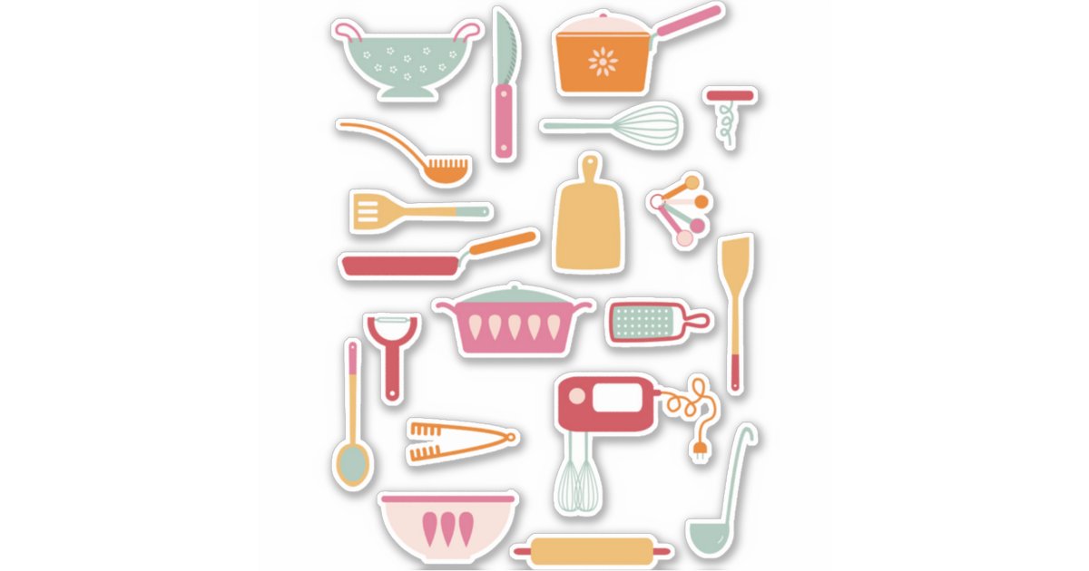 Kitchen Cooking Equipment Utensils Sticker | Zazzle