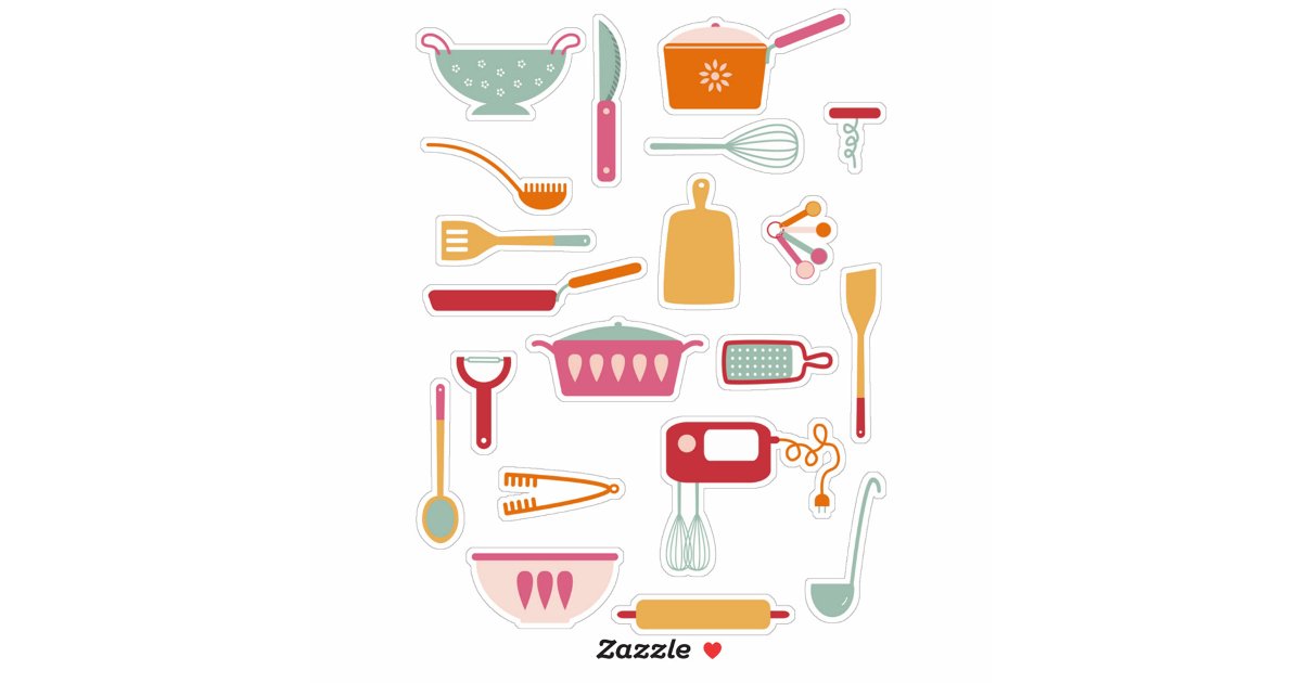 Kitchen Cooking Equipment Utensils Sticker | Zazzle