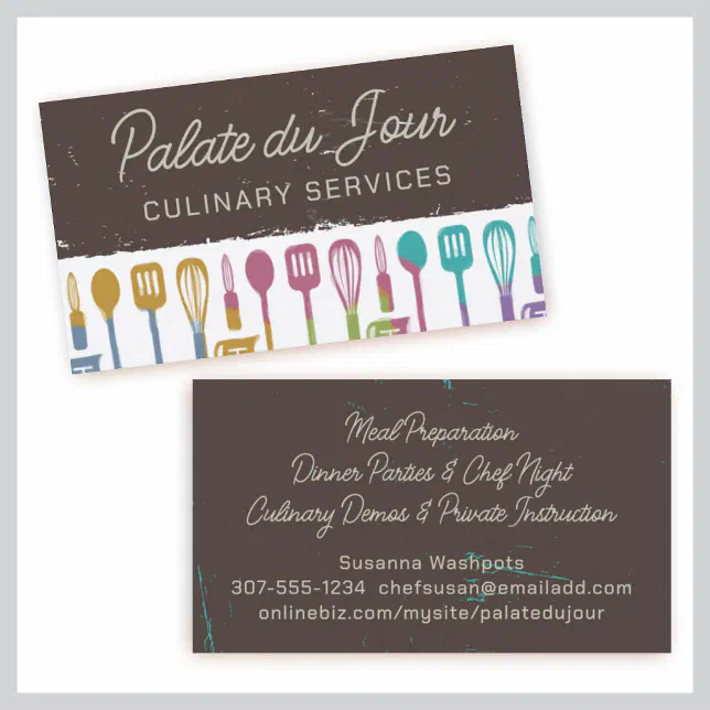 kitchen cooking utensils chef culinary biz cards | Zazzle