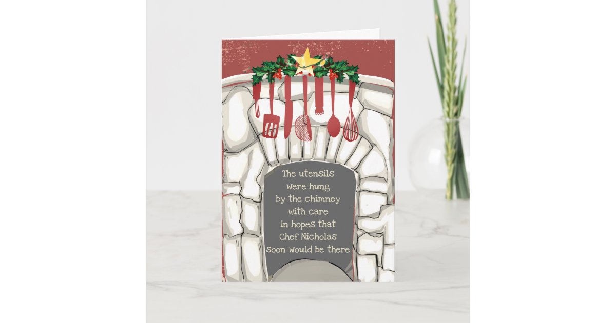 Kitchen cooking utensils funny culinary Christmas Holiday Card | Zazzle