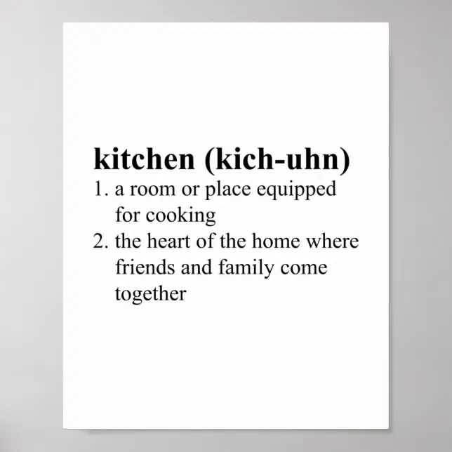Kitchen Dictionary Definition Meaning Typographic Poster | Zazzle