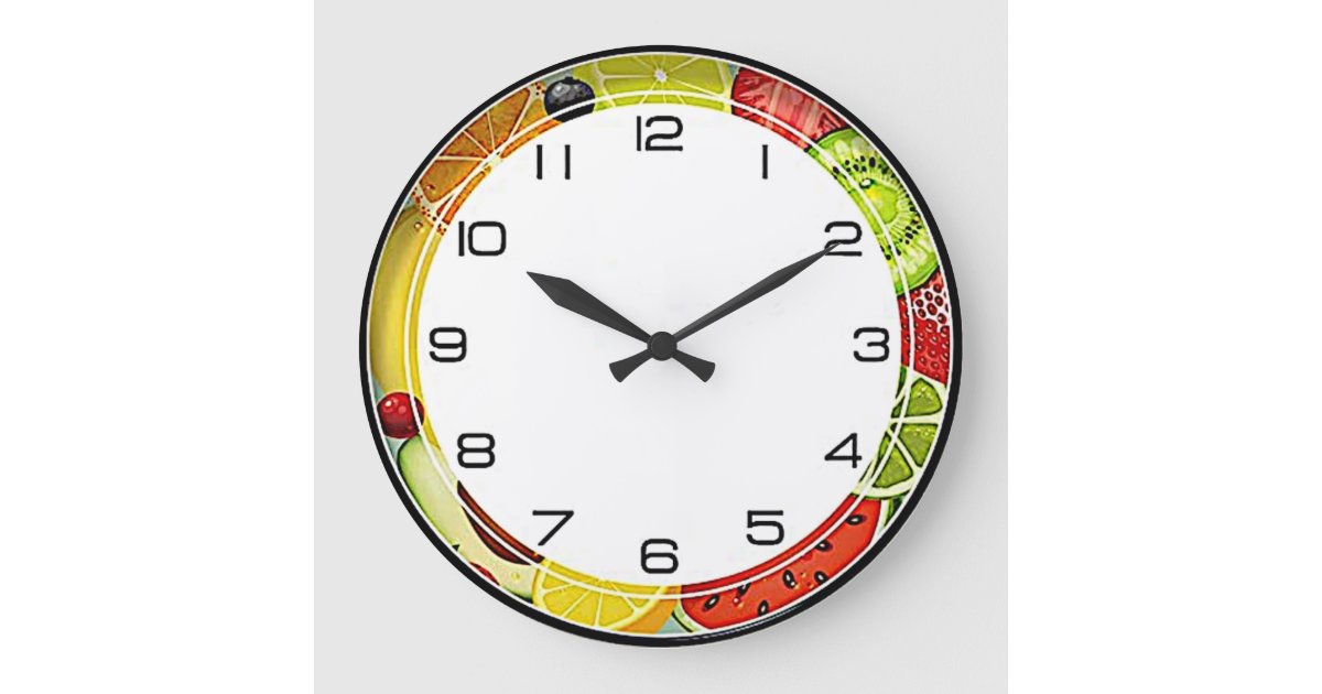 Kitchen fruit large clock | Zazzle