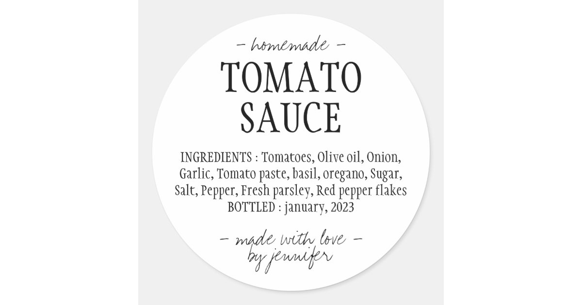 Kitchen Jar Homemade Tomato Sauce Ingredients Classic Round Sticker ...