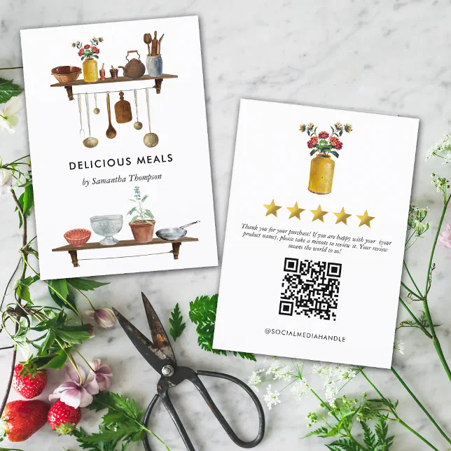 Kitchen Meal Chef Catering Review Request QR Code Business Card | Zazzle