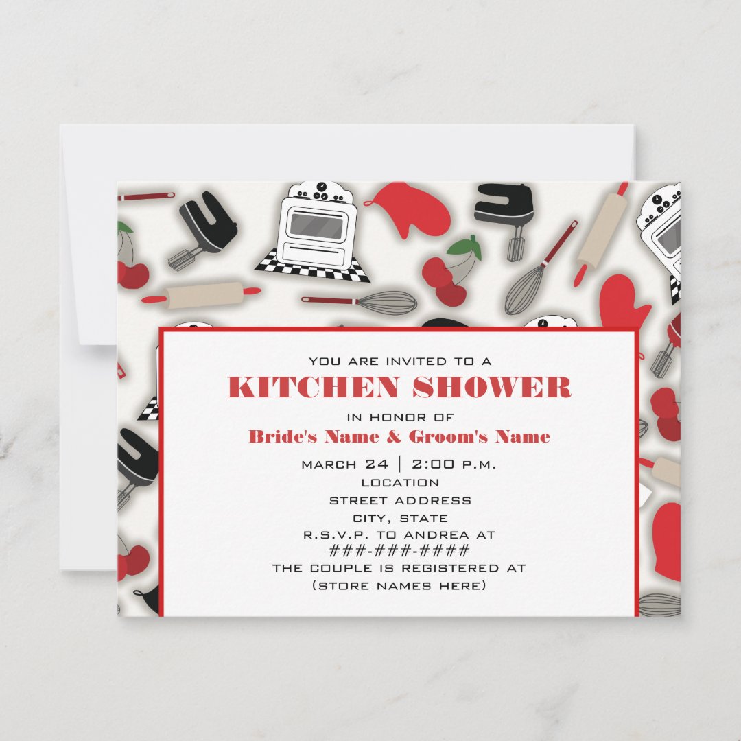 Kitchen Shower Invitation - Red & Black | Zazzle