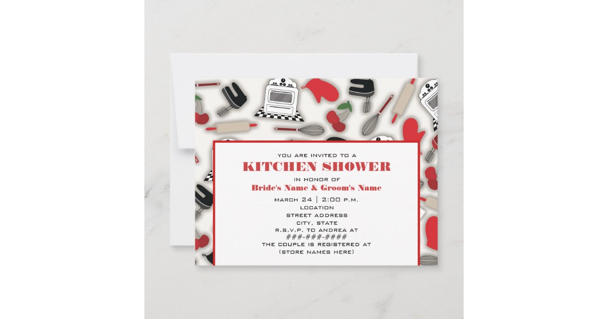 Kitchen Shower Invitation - Red & Black | Zazzle