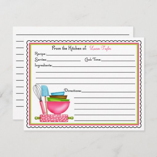 Kitchen Supplies Baking Cooking Recipe Cards | Zazzle