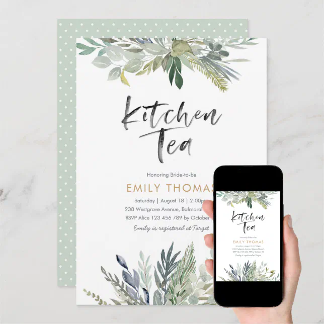 Kitchen Tea Party Invitation | Green foliage | Zazzle