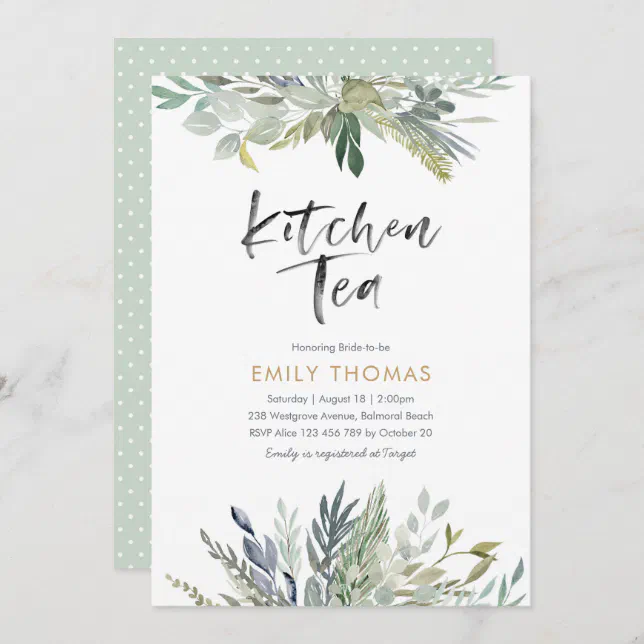 Kitchen Tea Party Invitation | Green foliage | Zazzle