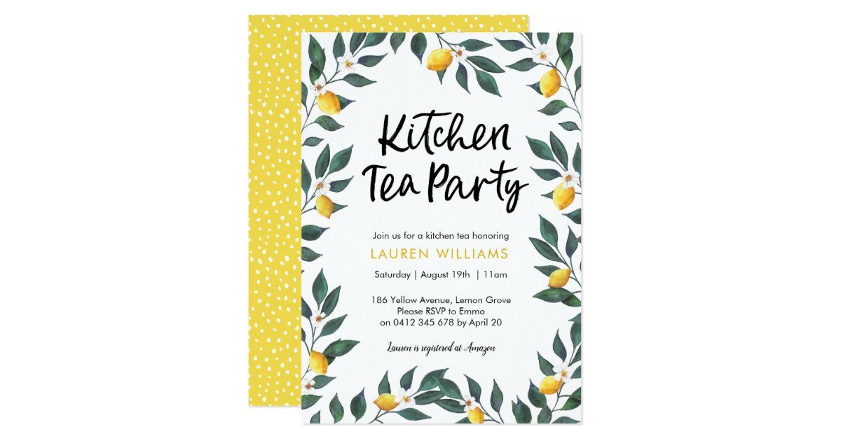 Kitchen Tea Party invitation Lemon tree leaves | Zazzle.com