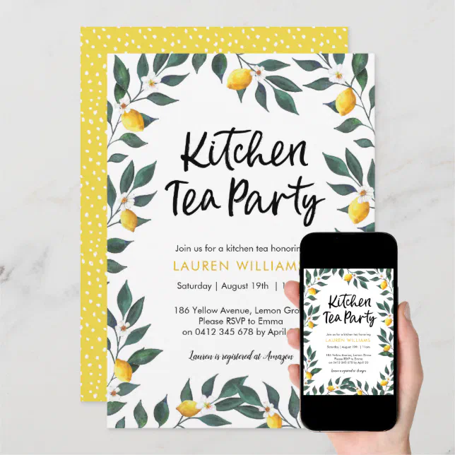 Kitchen Tea Party invitation Lemon tree leaves | Zazzle