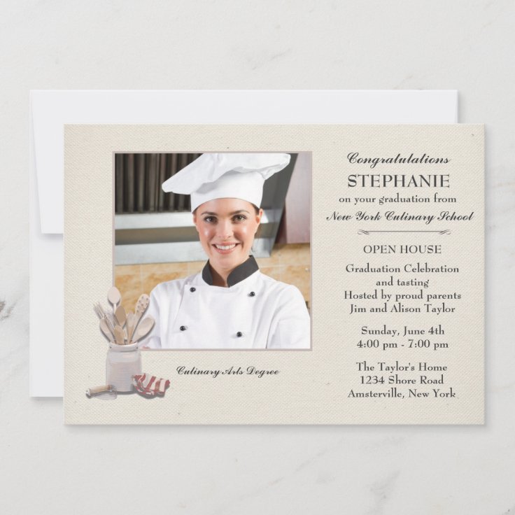 Kitchen Tools Photo Culinary School Graduation Invitation | Zazzle