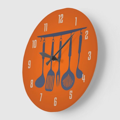 Kitchen Utensils Orange Kitchen Clock | Zazzle