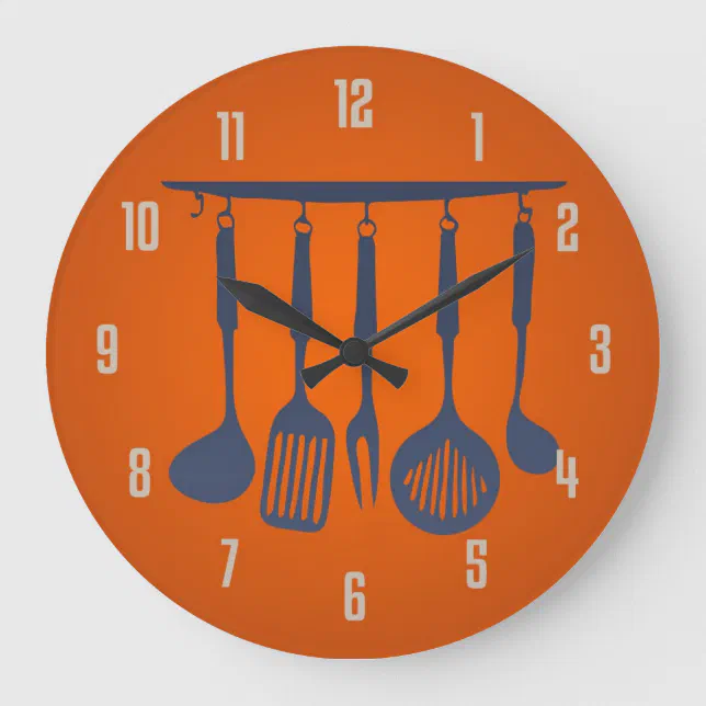 Kitchen Utensils Orange Kitchen Clock | Zazzle