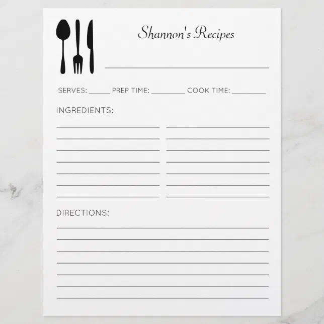 Kitchen Utensils Personalized Recipe Pages | Zazzle