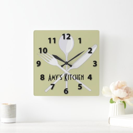Kitchen Utensils Square Wall Clock | Zazzle