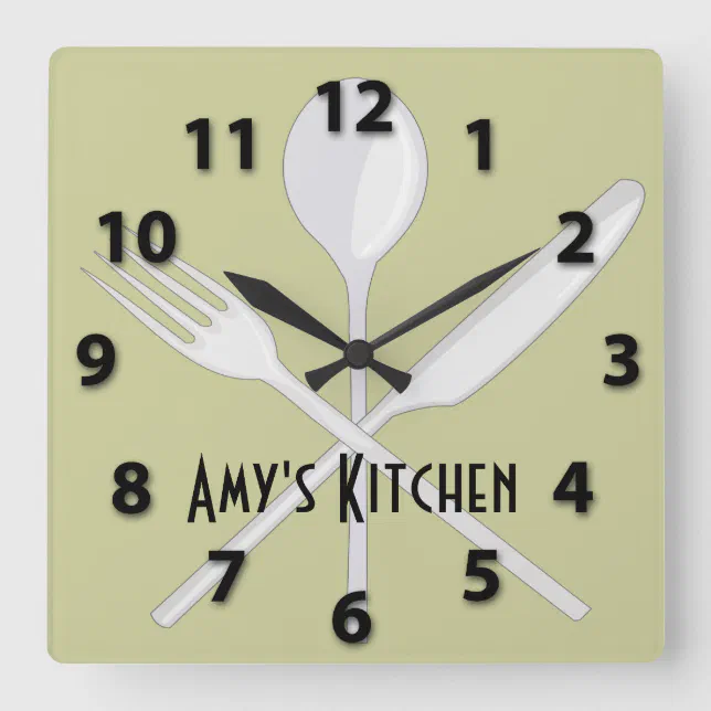 Kitchen Utensils Square Wall Clock | Zazzle