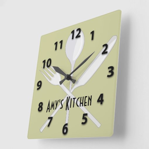 Kitchen Utensils Square Wall Clock | Zazzle