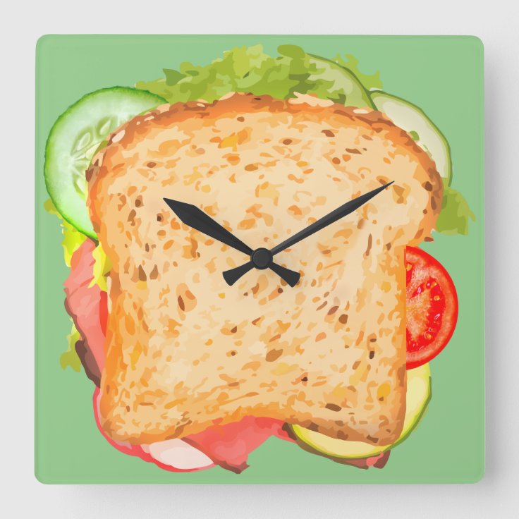 Kitchen Wall Clock Sandwich Design | Zazzle