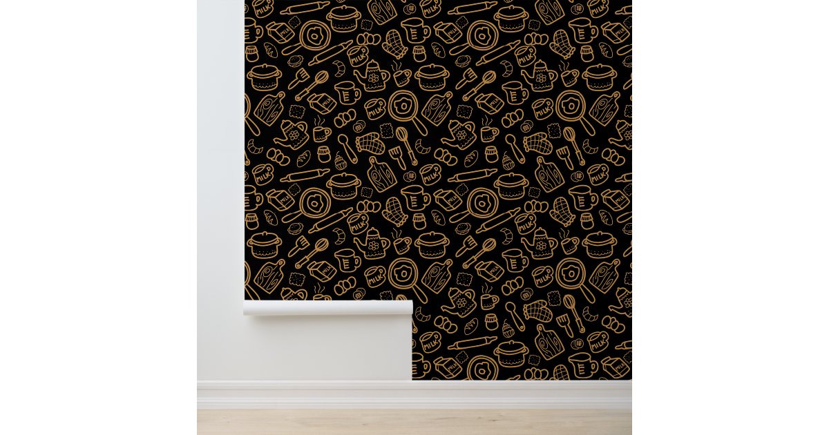 Kitchenware Black Wallpaper | Zazzle