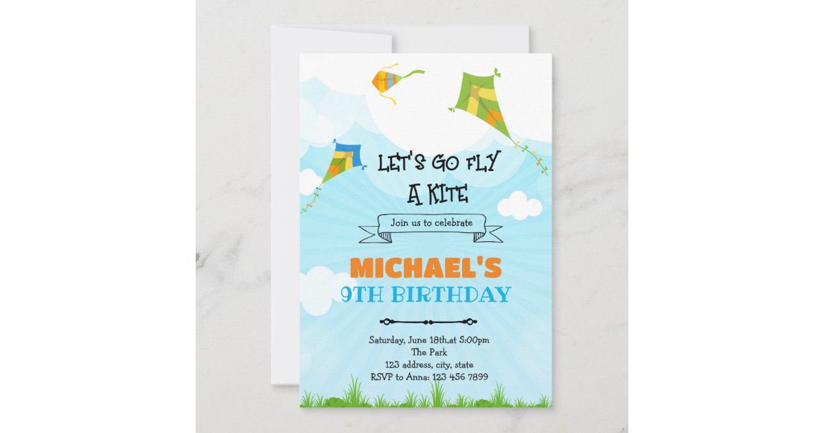 Kite field day birthday party invitation | Zazzle