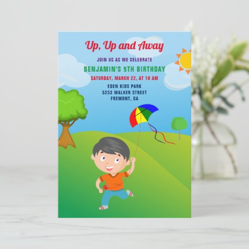Kite Flying Kids Birthday Party Invitation | Zazzle